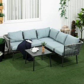 Outsunny ratanová zahradní sada pro 4 osoby, sedací souprava s polštáři, hliník PE ratan polyester pro balkon, šedá