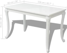 Jídelní stůl 116x66x76 cm vysoký lesk bílý 243383