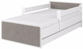 Dětská postel Max Čalouněná 160x80 cm - Bílá - 1x krátká + 1x dlouhá zábrana bez šuplíku - čalounění Hnědá