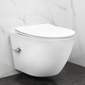 Závěsný WC komplet bez příruby s funkcí bidetu REA CARLO LUX RIMLESS, včetně SoftClose sedátka, bílá