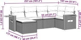 6dílná zahradní sedací souprava s poduškami šedá polyratan 3259421