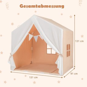 Costway Dětský stan s omyvatelnou bavlněnou podložkou a vlajkou Banner s okny