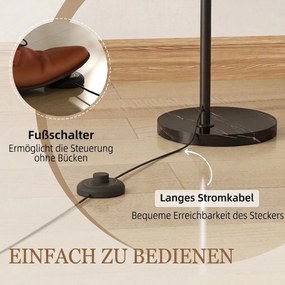 HOMCOM Stojací lampa, ohnutá hlava, nožní spínač, mramorový podstavec, plastový stínidlo, šedá