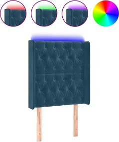 Čelo postele s LED tmavě modré 83 x 16 x 118/128 cm samet 3124418
