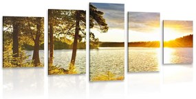 5-dílný obraz západ slunce nad jezerem