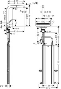 Hansgrohe M81, dřezová baterie Aquno Select 250, s výsuvnou koncovkou a plochým sprchovým proudem, sBox, černá matná, 73830670