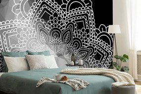 Samolepící tapeta prvky Mandaly v černobílém - 300x200 cm