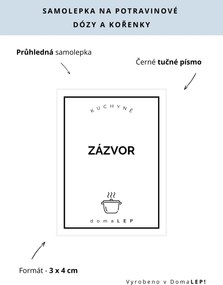 Samolepka na kořenky ZÁZVOR průhledná 3 × 4 cm tučné písmo