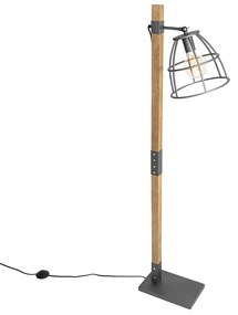 Průmyslová stojací lampa tmavě šedá se dřevem - Arthur