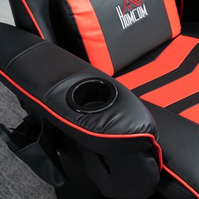 HOMCOM polohovací křeslo s masážní funkcí, ergonomické, lounge křeslo s vysokým opěradlem, polštářem, držákem na nápoje, TV křeslo, imitace kůže | Ao…