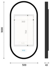 Nimco ČERNÉ LED zrcadlo 500x1000 se dvěma dotykovými senzory - ZPC 32004LVX-90
