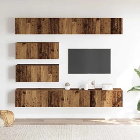 Sada 6 kusů nástěnné TV skříňka starého dřeva kompozitní dřevo 3329149