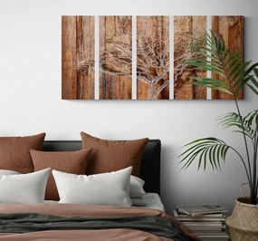 5-dílný obraz strom na dřevěném podkladu Varianta: 200x100