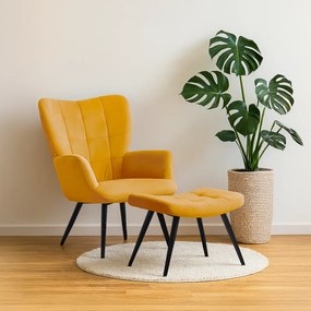 Křeslo s podnoží, žlutá Velvet látka/černá, HABEN