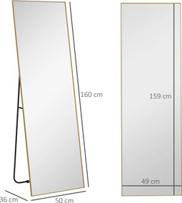 HOMCOM Velké obdélníkové zrcadlo ve full-length provedení, 50 x 160 cm - stojací, na stěnu nebo opřené o zeď - do ložnice, obývacího pokoje a šatny, …