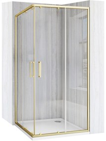 Čtvercový sprchový kout REA City 90x90 zlatá + sprchová vanička Savoy bílá