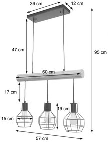 Závěsné svítidlo H82 industrial, mrížka 3 74207 - kov / dřevo - Černá