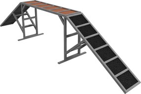 Agility lávka pro psy s bezpečnostní tyčí protiskluzový povrch odolný proti povětrnostním vlivům agility vybavení do 40 kg 335x55x60 cm šedá