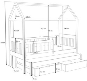 Dětská domečková postel z masivu borovice REVOLUT s přistýlkou a šuplíky - 200x90 cm - bílá