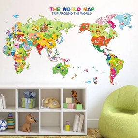 Živá Zeď Samolepka na zeď Barevná dětská mapa světa