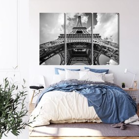 Vícedílný obraz Černobílý Pohled Na Eiffelovu Věž V Paříži Nedostatek Nedostatek Plátno Canvas 180x120