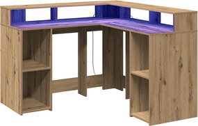 Psací stůl s LED dub artisan 130 x 130 x 91 cm kompozitní dřevo 3309455