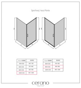 CERANO - Sprchový kout Porte L/P - černá matná, transparentní sklo - 90x100 cm - křídlový