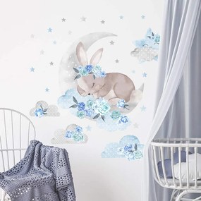 Samolepka na zeď Spící králík modrá Barva: modrá