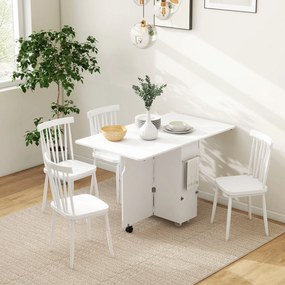 Skládací stůl HOMCOM s vyklápěcími deskami a 3 úrovněmi polic, úložná skříňka a kola, MDF, 130x80x76,5 cm, bílý