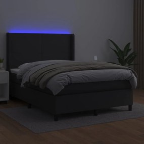 Box spring postel s matrací a LED černá 140 x 190 cm umělá kůže 3139259
