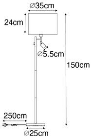 Stojací lampa černá s bílým vnitřkem a lampičkou na čtení - Jelena