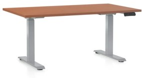 Výškově nastavitelný stůl OfficeTech D, 140 x 80 cm, šedá podnož, třešeň