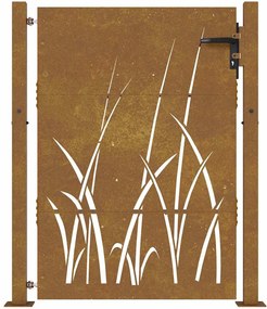 Zahradní branka 100 x 150 cm z cortenové oceli, design s trávou 153229