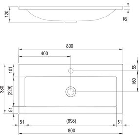 Ravak Clear 80 x 38 cm XJJ01180000 umyvadlo bez přepadu s otvorem
