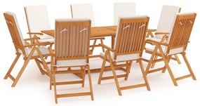 9dílný zahradní jídelní set s poduškami masivní teak šedý 3059570