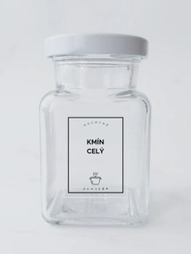 Samolepka na kořenky KMÍN CELÝ průhledná 3 × 4 cm tučné písmo