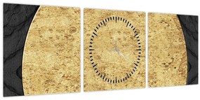 Obraz - Zlatá struktura N⁰2 (s hodinami) (90x30 cm)
