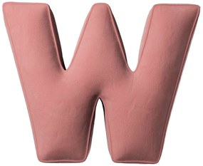 Yellow Tipi Korálově růžový sametový polštář písmeno W 40 cm