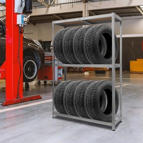 Regál na pneumatiky TYRE, 120x40x180cm, max. 795kg, stříbrná/světle hnědá Jurhan