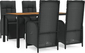 5dílný zahradní jídelní set s poduškami černý polyratan 3185076