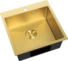 Mexen Solix, 1-komorový nerezový dřez 500 x 500 mm, broušená zlatá, vzor voština, 6407501000-55HC