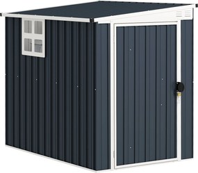 Metalový zahradní přístřešek Outsunny 2.6m² 128x193x181cm s pultovou střechou, oknem a zámkem, odolný proti počasí pro zahradní a venkovní použití Tma