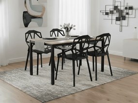 Jídelní set 1 + 4, stůl TESSA 120x60 cm černá/dekor dub + černá plastová židle ESSEN