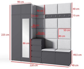 Eka Předsíňová stěna s čalouněnými panely Trinity 33 - Sonoma / Žlutá 2318