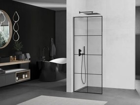 Mexen Kioto L, sprchová zástěna Walk-In 70 x 200 cm, 8mm čiré sklo černý vzor, ​​grafitový profil, 800-070-103-95-77