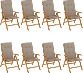Skládací polohovací křesla s polštáři, 8 ks, masivní teak 3196531