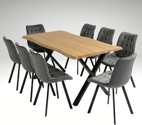 Vikio Jídelní set pro 8 osob 180x90 cm soft dub noha X šedá židle VJS238-8S-S