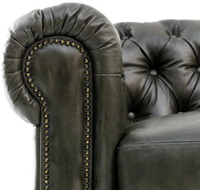 furniture-nabytek.cz - Masivní třímístná pohovka Chesterfield z pravé kůže, zelená – 200×90×72 cm