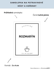 Samolepka na kořenky ROZMARÝN průhledná 3 × 4 cm tučné písmo
