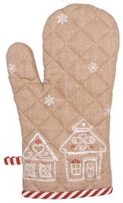 Hnědá bavlněná chňapka s motivem perníkových domečků Gingerbread Bliss – 18x30 cm
